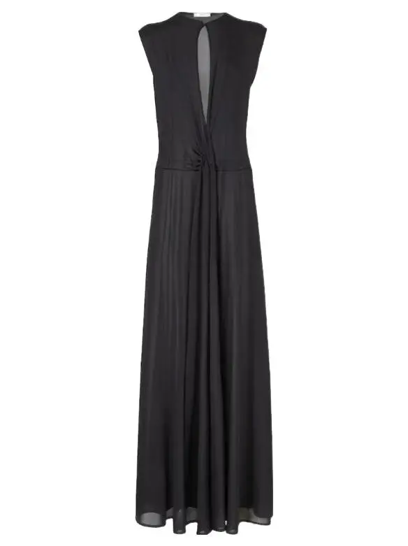 Fendi Sleeveless Silk Yarn Maxi Dress With Keyhole Neckline - Black