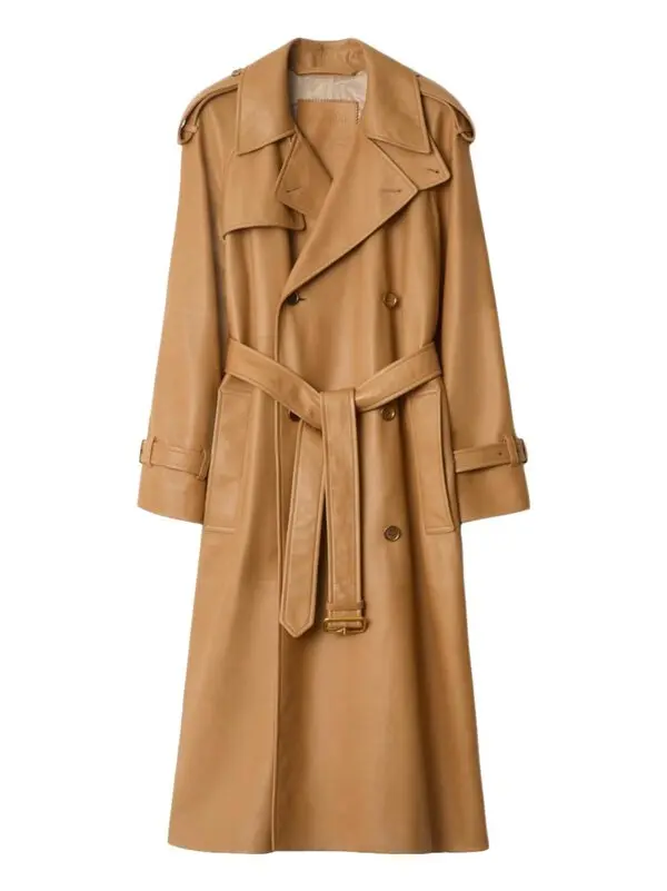 Burberry Long Leather Trench Coat - Tan