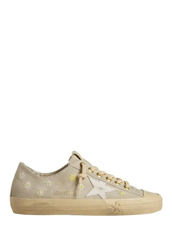 GOLDEN GOOSE V-star 2 Floral Embroidered Sneakers - Nude