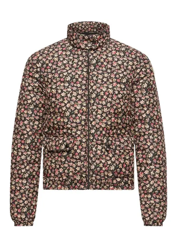Moncler Florlans Packable Down Jacket With Floral Print - Black