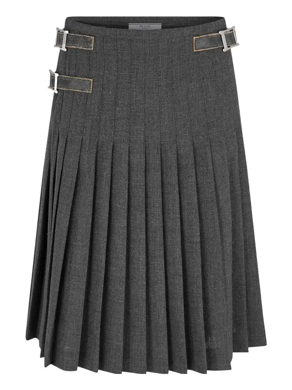 Prada Pleated Midi Skirt With Buckle Detailing - Black