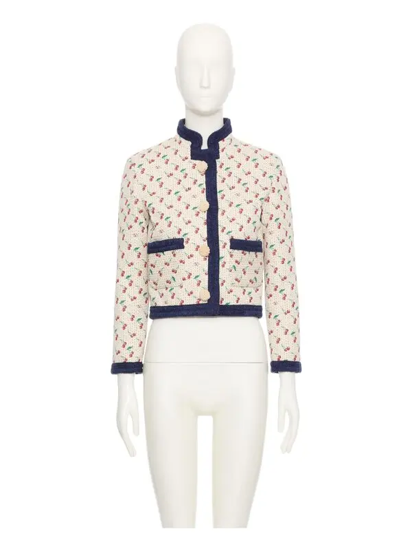 Valentino Garavani Cherry Jacquard Mock Neck Jacket - White