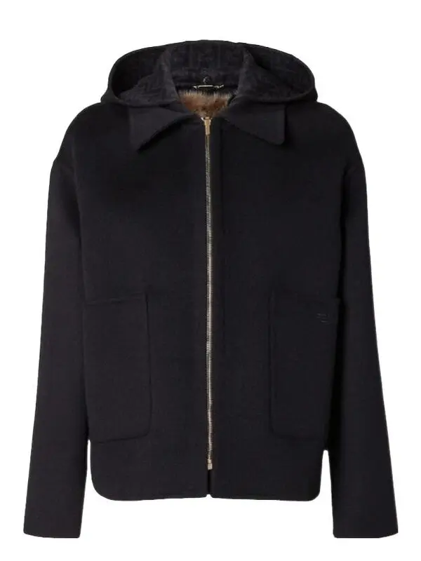 Fendi Wool Double Fabric And Mink Blouson With Detachable Hood - Black