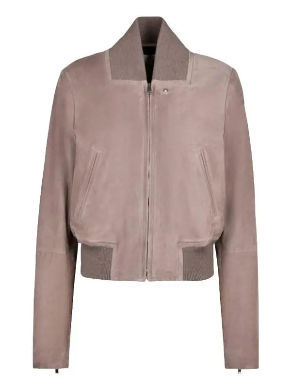 TOD'S Suede Leather Bomber Jacket - Nude