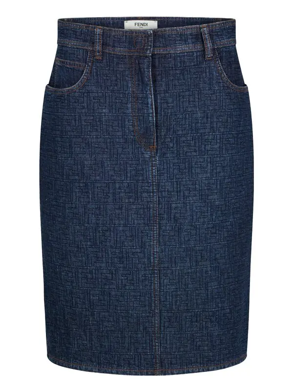 Fendi Ff Monogram Denim Skirt - Blue