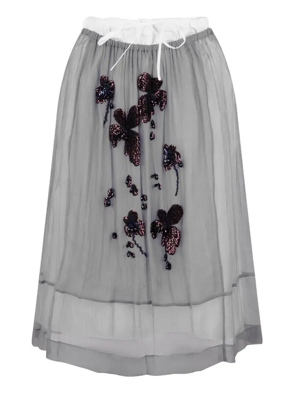 Prada Embroidered Floral Skirt - Gray