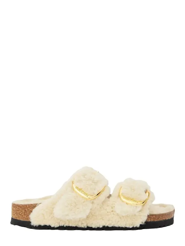 BIRKENSTOCK Shearling Lined Clogs With Buckle Detail - Nude