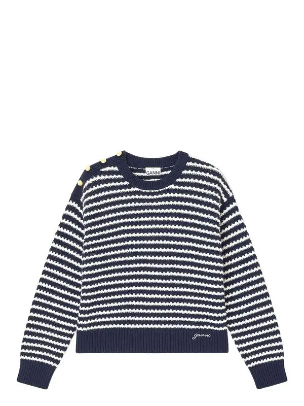 GANNI Striped Wool Jumper - Dark Blue