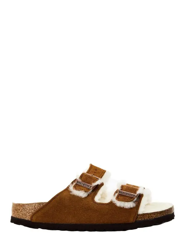 BIRKENSTOCK Suede Shearling Lined Sandals - Brown