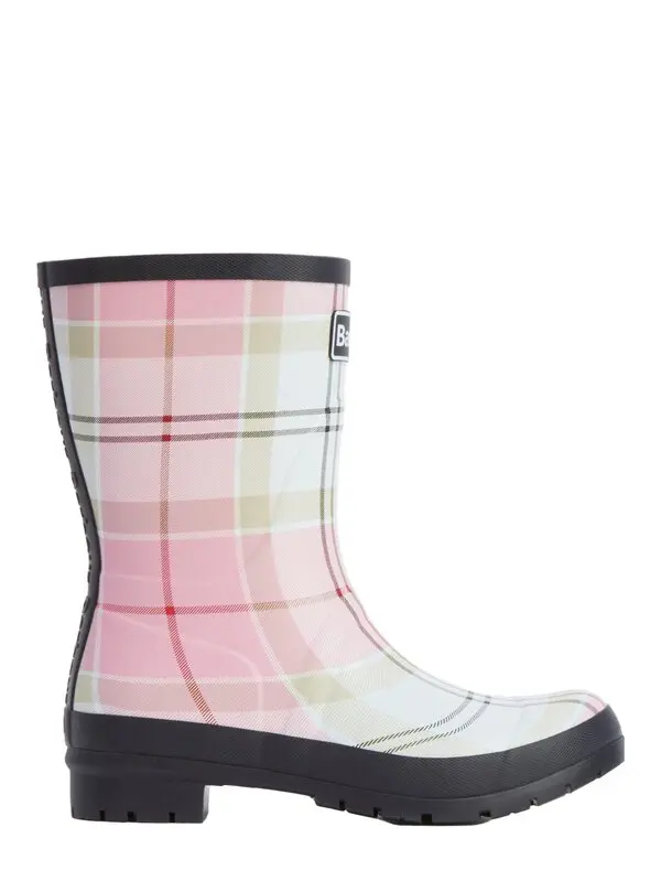 Barbour Calf-length Plaid Rain Boots With Custom Outsole - Pink