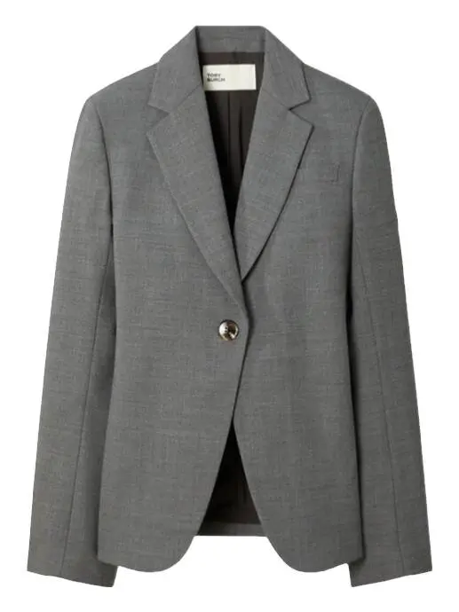 Tory Burch Single Buttoned Flannel Blazer - Grey