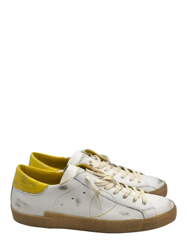 Philippe Model Round Toe Low-cut Casual Sneakers - White Yellow
