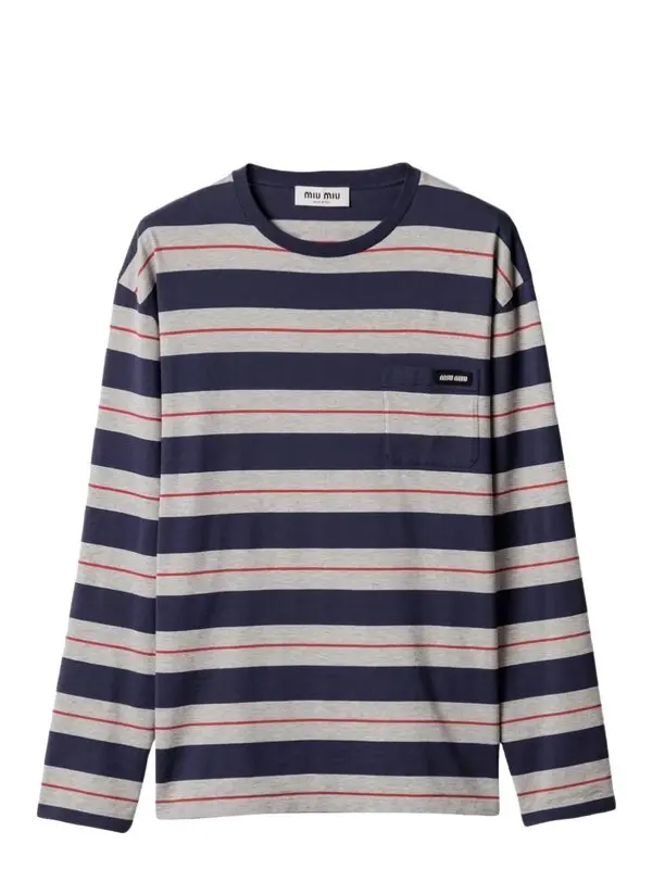 Miu Miu Long-sleeved Striped T-shirt - Black