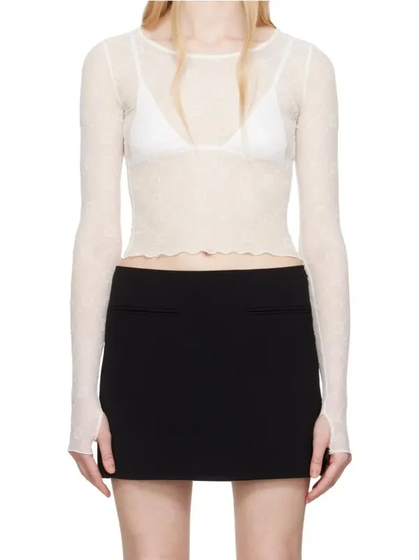 MARINE SERRE White Mesh Cropped Top - Black