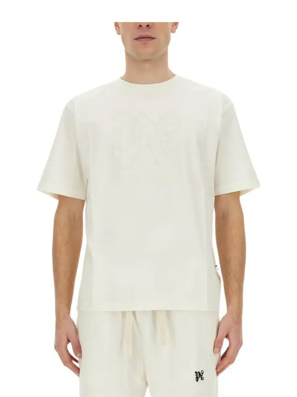 Palm Angels Monogram Embroidered Crewneck T-shirt - White