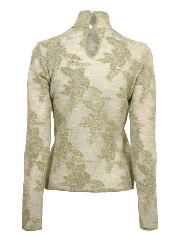 GANNI Sheer Flower Jacquard Long Sleeve T-shirt - Nude