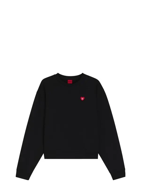 Hugo Boss Cropped Crewneck Sweatshirt With Embroidered Logo - Black