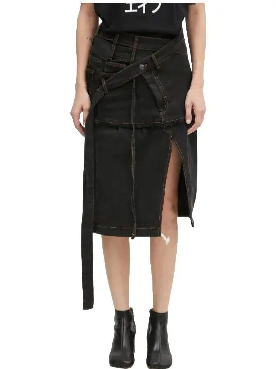 Ottolinger Frayed Split Denim Skirt - Black