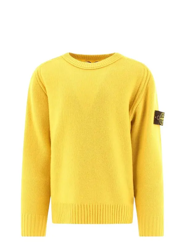 Stone Island Crewneck Sweatshirt With Logo Patch - Mustard-colored