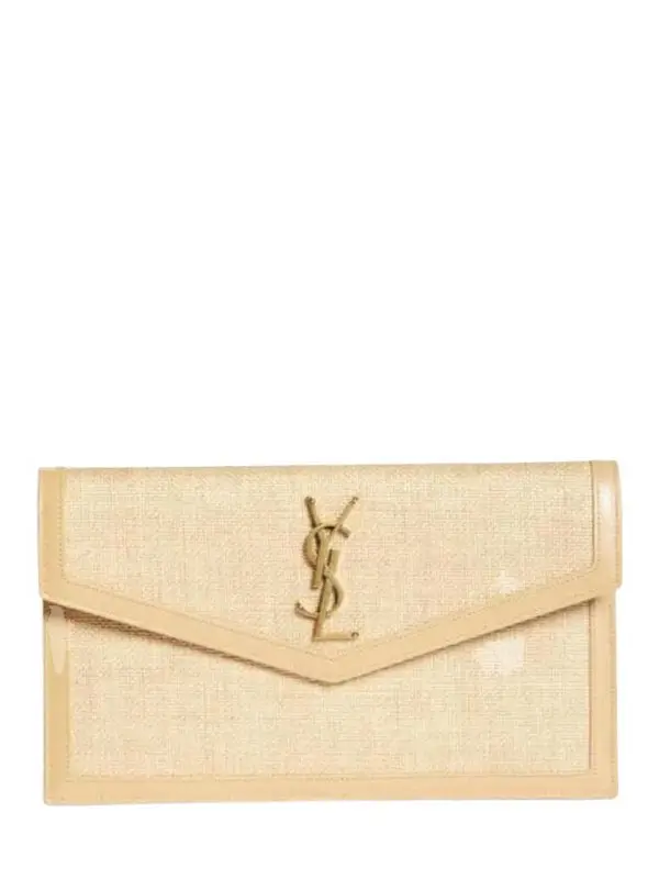 Saint Laurent Uptown Raffia Envelope Clutch - Nude