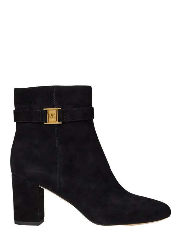 Ralph Lauren Side Zipper Ankle Boots With Chunky Heel - Black