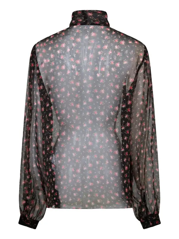Dolce & Gabbana Floral Print Tie Neck Blouse - Gray