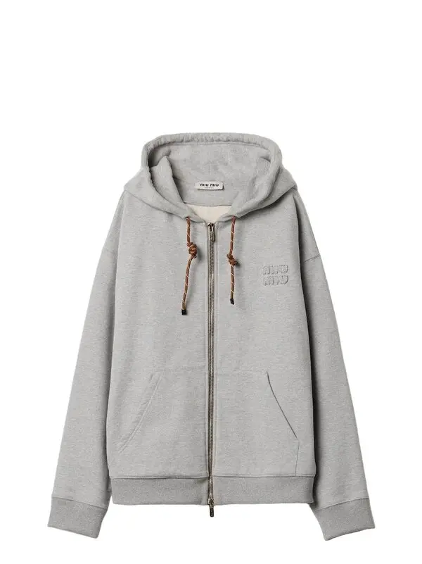 Miu Miu Zipped Drawstring Hoodie - Grey