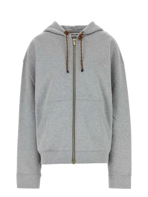 Miu Miu Zipped Drawstring Hoodie - Grey