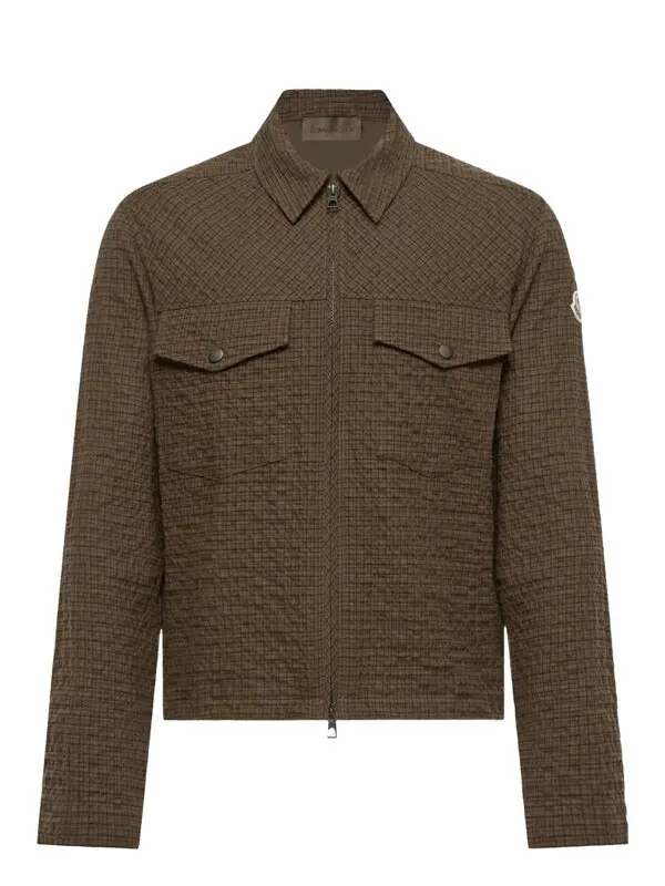 Moncler Micro Madras Flannel Shirt Jacket With Drawstring Hem - Brown