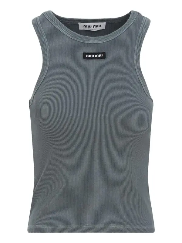 Miu Miu Sleeveless Ribbed Knit Jersey Top - Grey