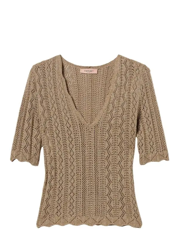TWINSET Lurex Pointelle-knit Jumper - Brown
