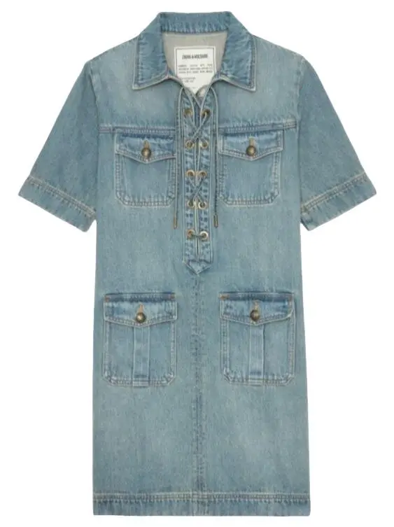 Zadig&Voltaire Short Sleeve Denim Shirt Dress - Light Blue