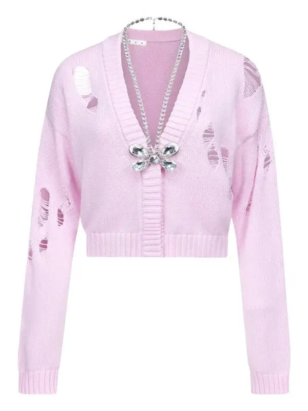 AREA Butterfly Embellished Organic Cotton-blend Cardigan - Pink