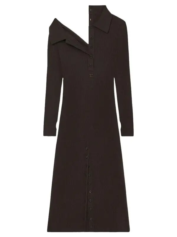 COURREGES Button Detailed Ribbed-knit Midi Dress - Muddy Brown