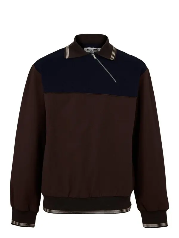 Miu Miu Two-tone Collared Zip-up Sweater - Black