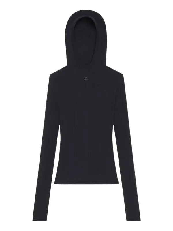 COURREGES Long Sleeve Embroidered Hoodie - Black