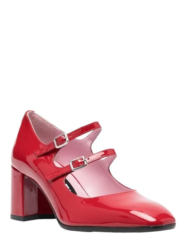 CAREL Patent Leather Double Strap Mid Heels - Red