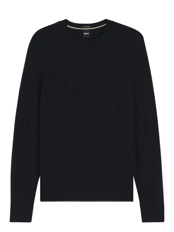 Hugo Boss Cable-knit Crewneck Jumper - Dark Blue