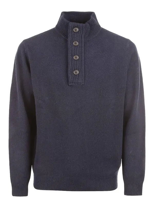 Barbour High-neck Half-buttoned Knit Jumper - Navy Blue