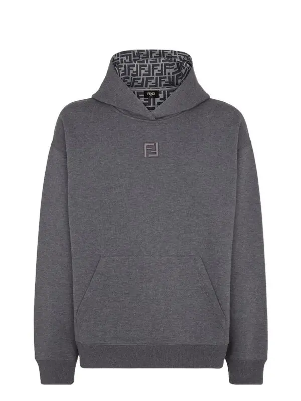 Fendi Logo Embroidered Hoodie - Dark Grey