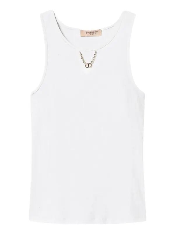 TWINSET Sleeveless Cotton Tank Top With Chain Detail - White