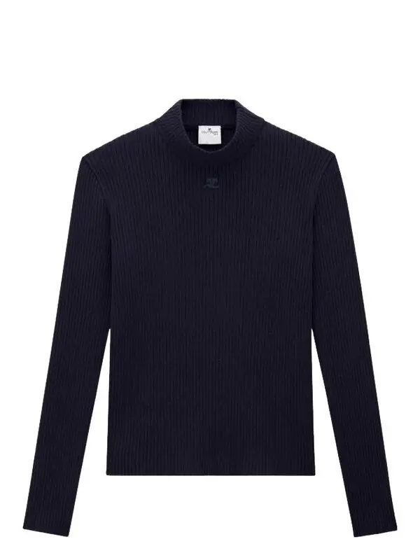 COURREGES Courrèges Rib-knit Mock Neck Jumper - Navy
