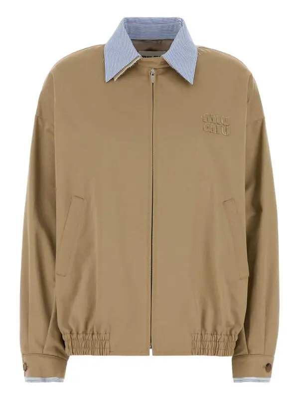 Miu Miu Embroidered Logo Zip-up Blouson Jacket - Rope Ash