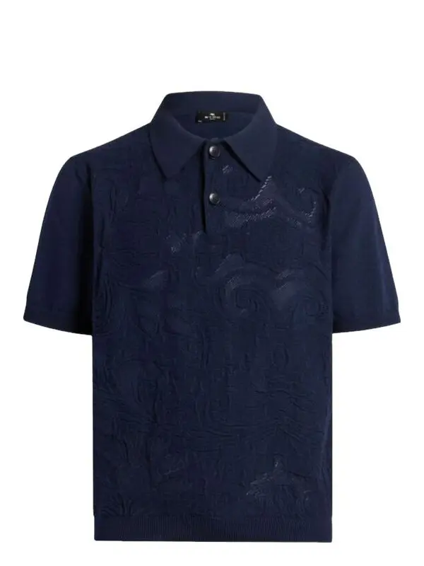 Etro Short-sleeved Knitted Polo Shirt - Navy Blue