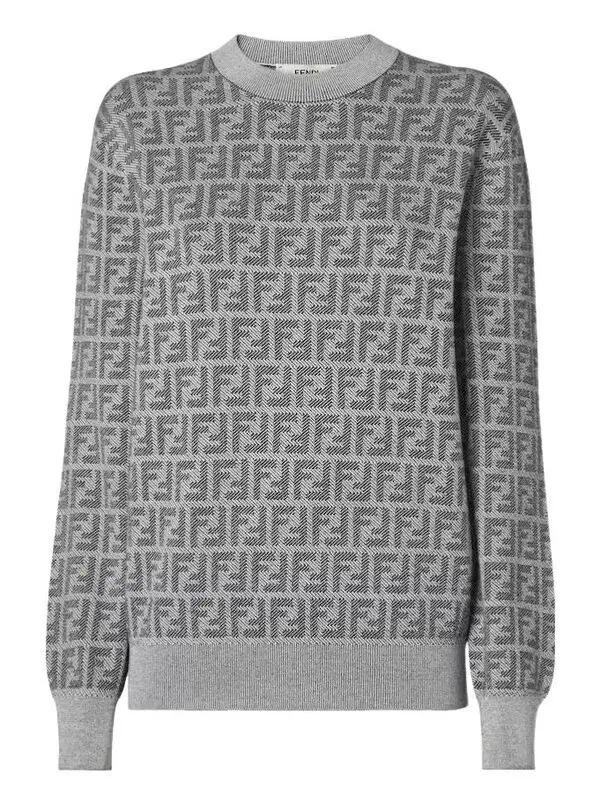 Fendi Ff Jacquard Long Sleeve Jumper - Grey
