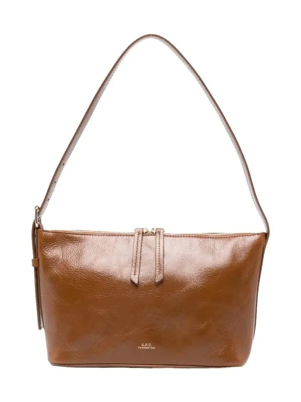 A.p.c. Vera Logo Printed Zipped Shoulder Bag - Brown