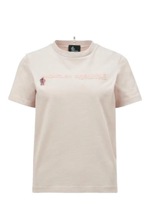 Moncler Logo Embroidered Crewneck T-shirt - Light Pink