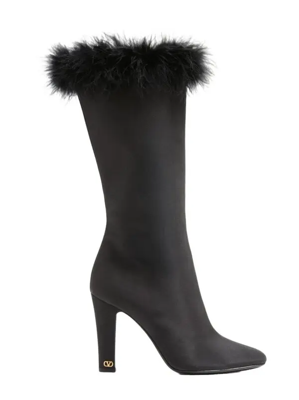 Valentino Garavani Hotty Shantung Feather Boots - Black