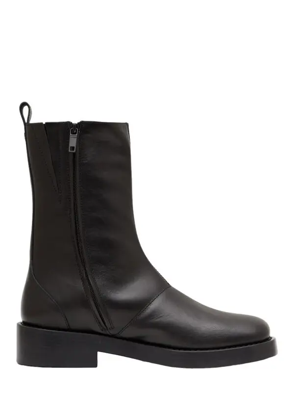 COURREGES Stretch Leather Boots With Embossed Logo And Side Zippers - Black