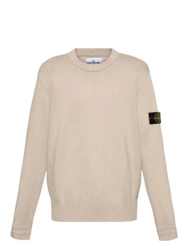 Stone Island Crewneck Jumper With Compass Logo - Beige